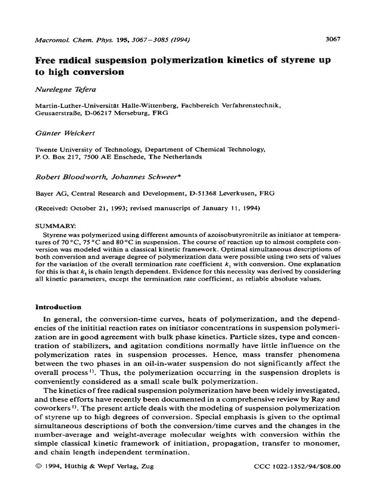 Free Radical Suspension Polymerization Kinetics of Styrene Up To High ...