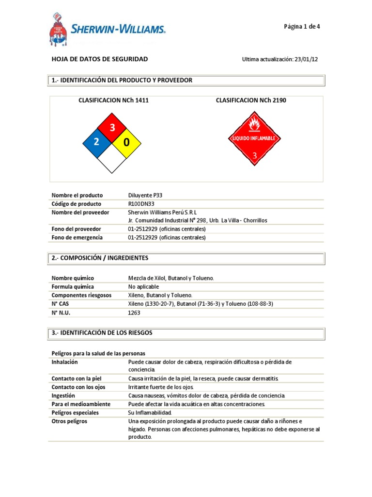 Hoja De Datos De Seguridad: 1.-Identificación Del Producto Y Proveedor ...