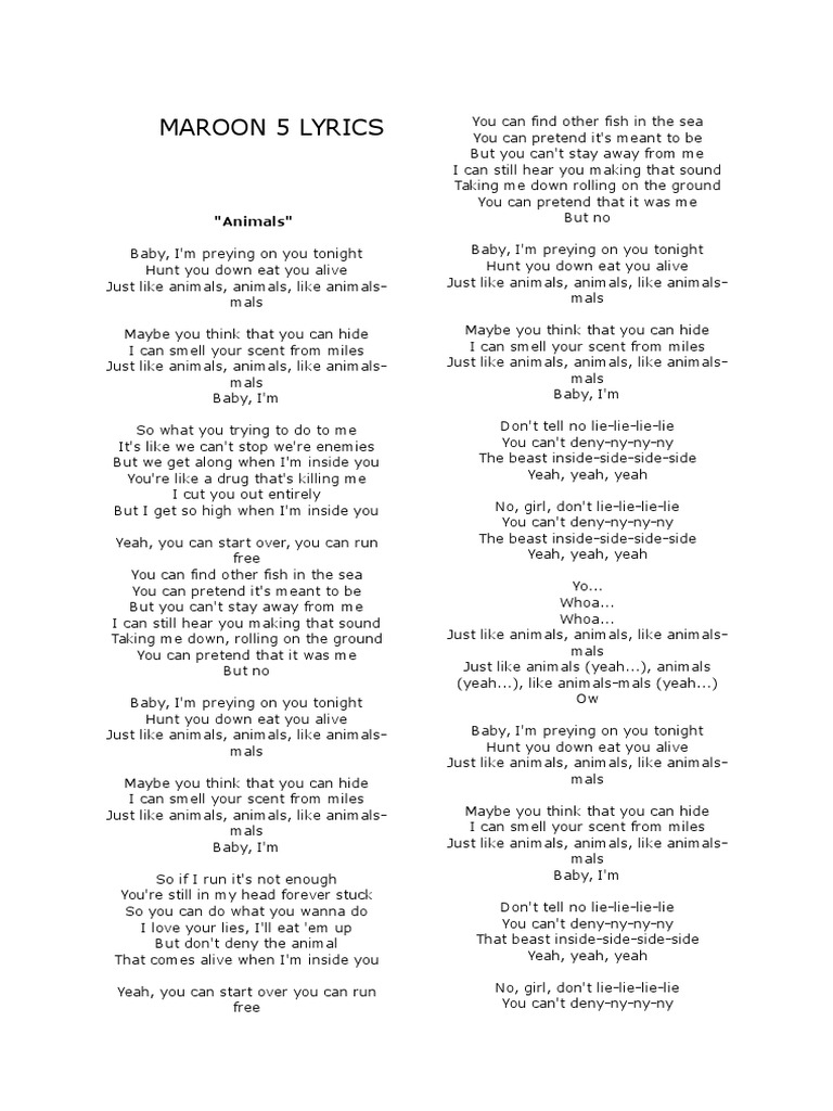 Maroon 5 Lyrics | PDF | Art | Self-Improvement
