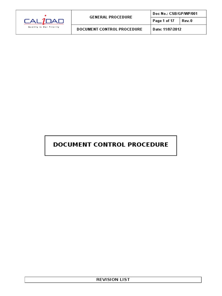 Document Control Procedure | Specification (Technical Standard) | Computing