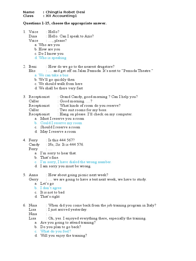 D. Who Is Speaking: Questions 1-15, Choose The Appropriate Answer | PDF ...