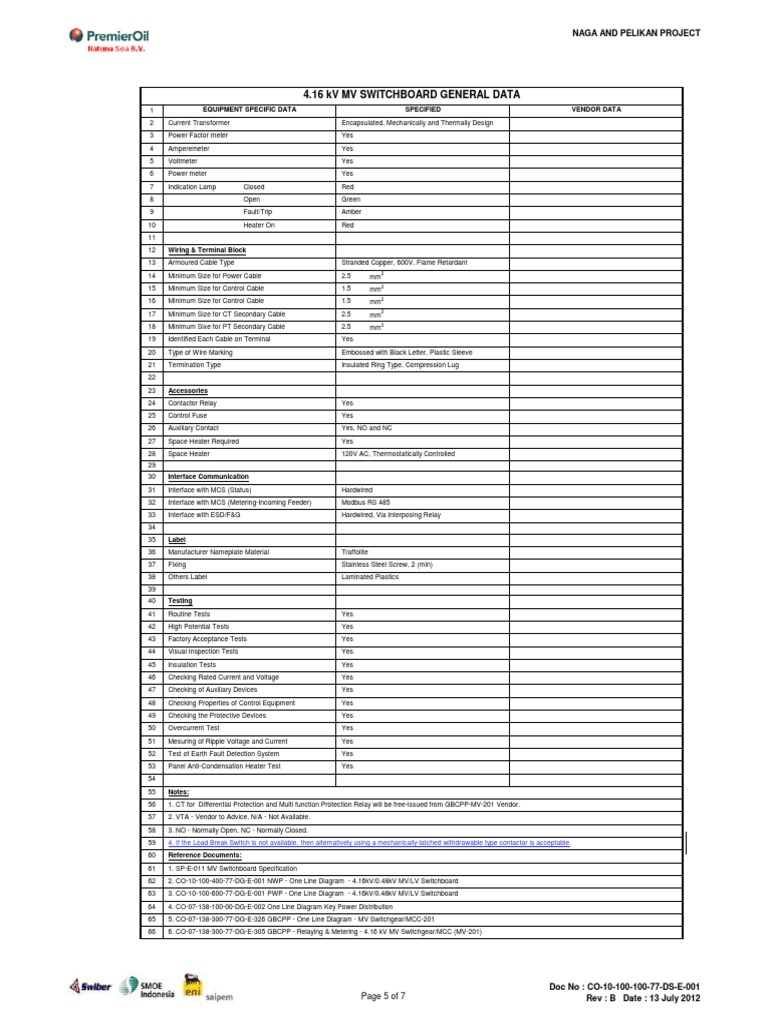 DS For 4 16kV MV Switchboard | PDF | Electrical Wiring | Electrical ...