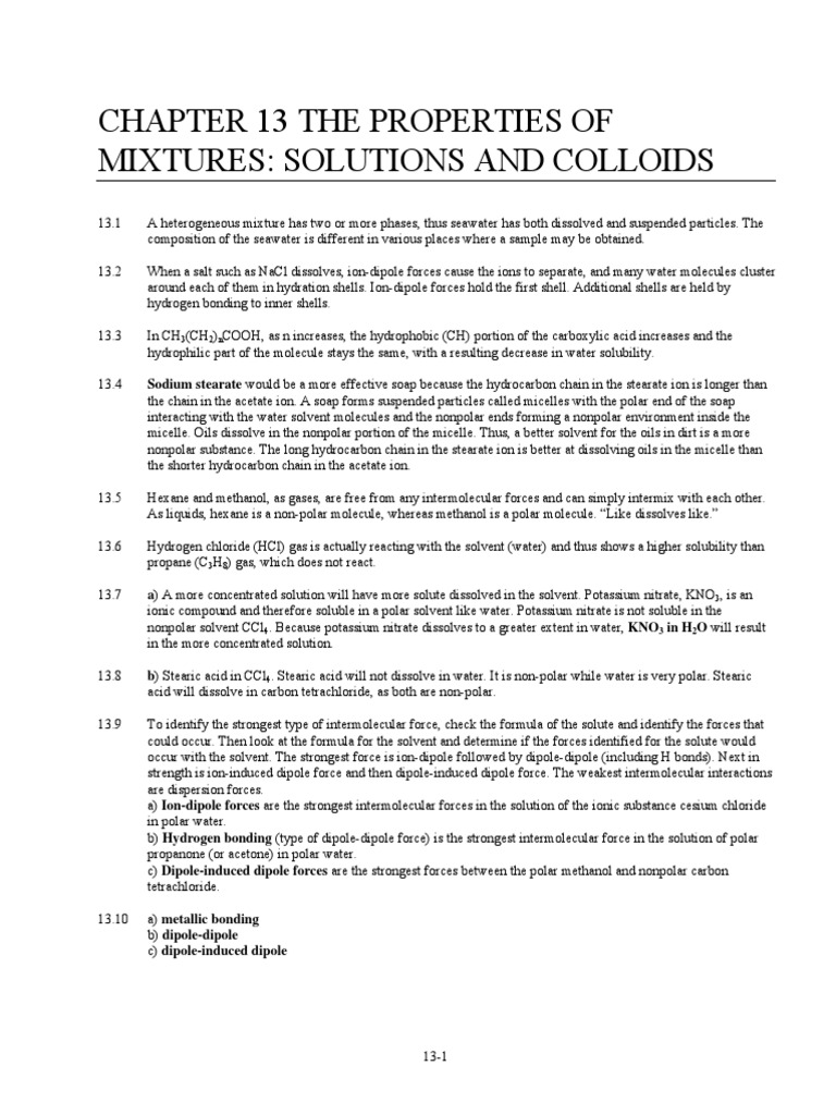 Chapter 13 The Properties of Mixtures: Solutions and Colloids | PDF | Solvation | Intermolecular ...