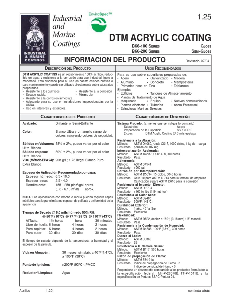 DTM Acrylic Coating | PDF | Aluminio | Acero