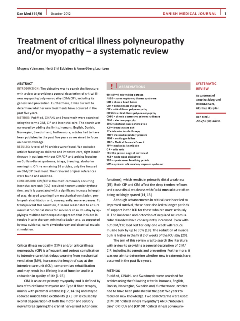 Treatment of Critical Illness Polyneuropathy and Myopathy - A Systemic ...
