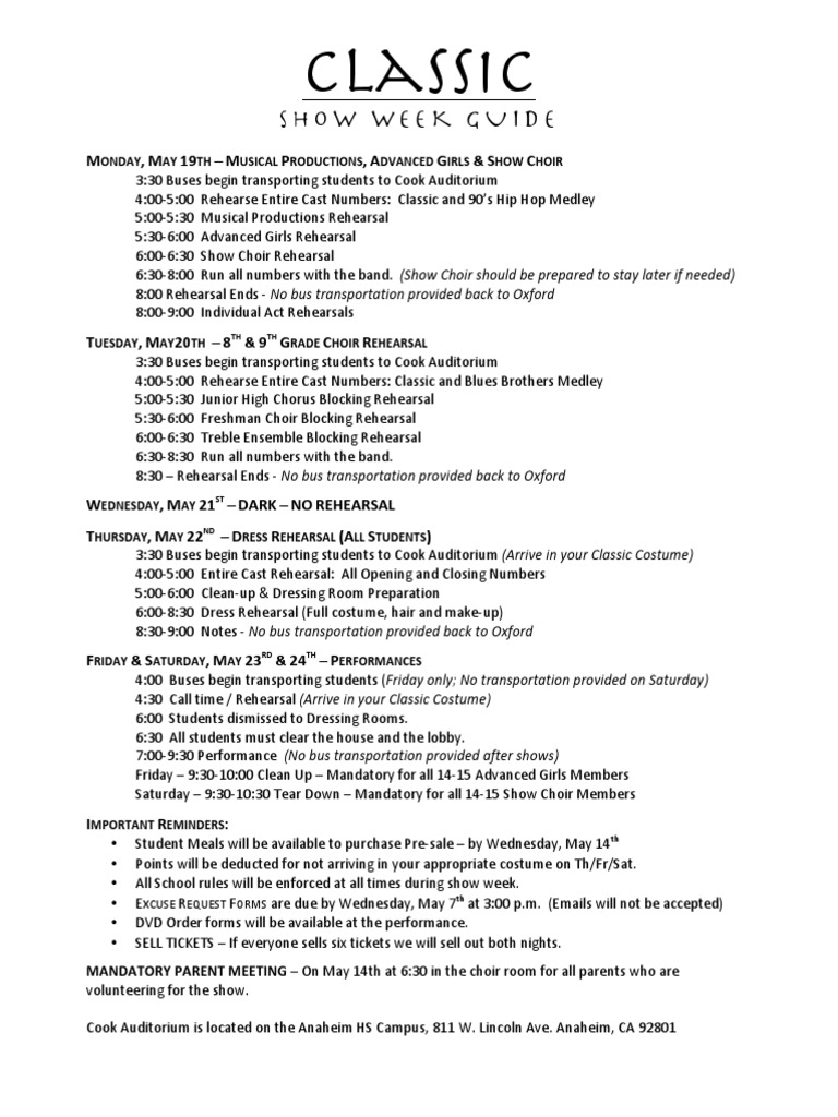 Show Week Guide | PDF | Performing Arts