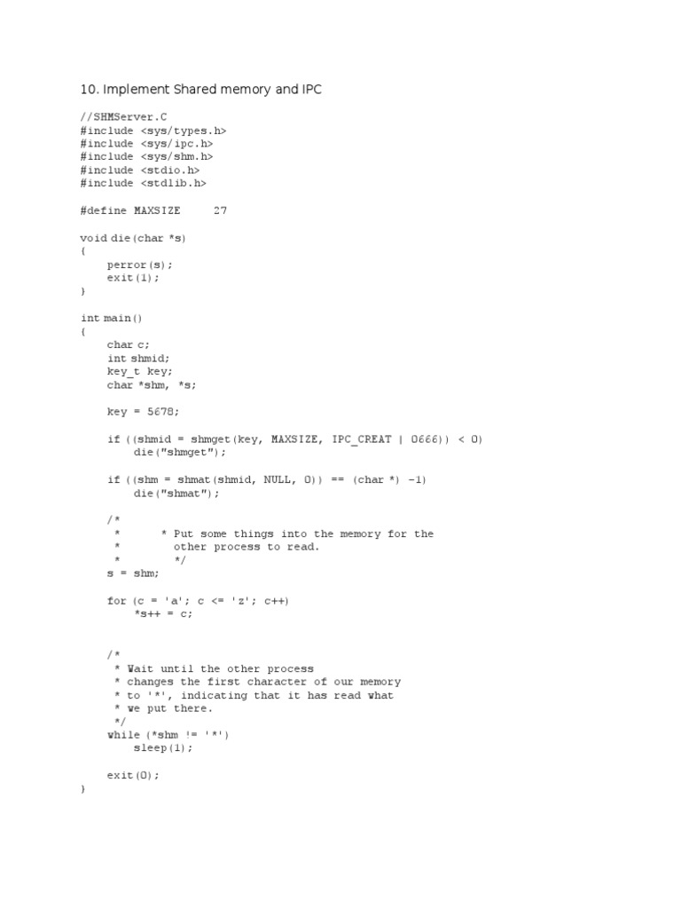 Implement Shared Memory and IPC | PDF