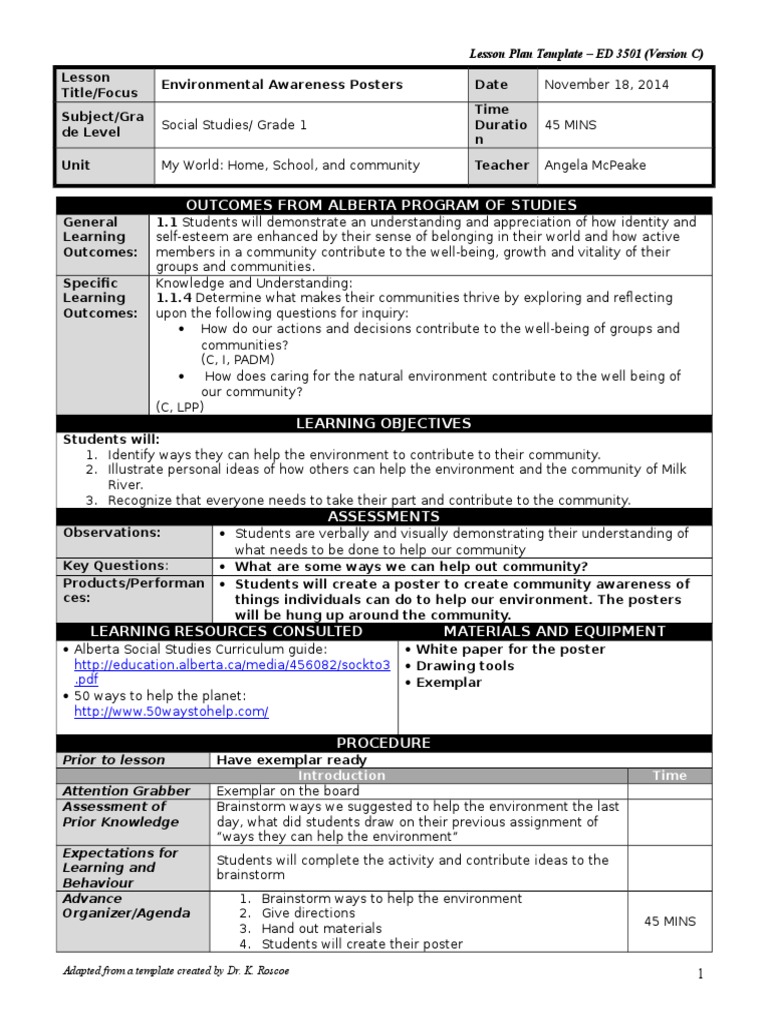 Environmental Awareness Poster Lesson | PDF | Well Being | Lesson Plan