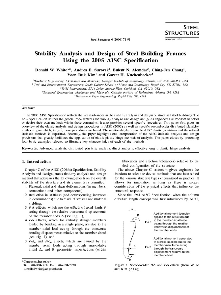 Stability Analysis and Design of Steel Building Frame Using AISC 2005 ...