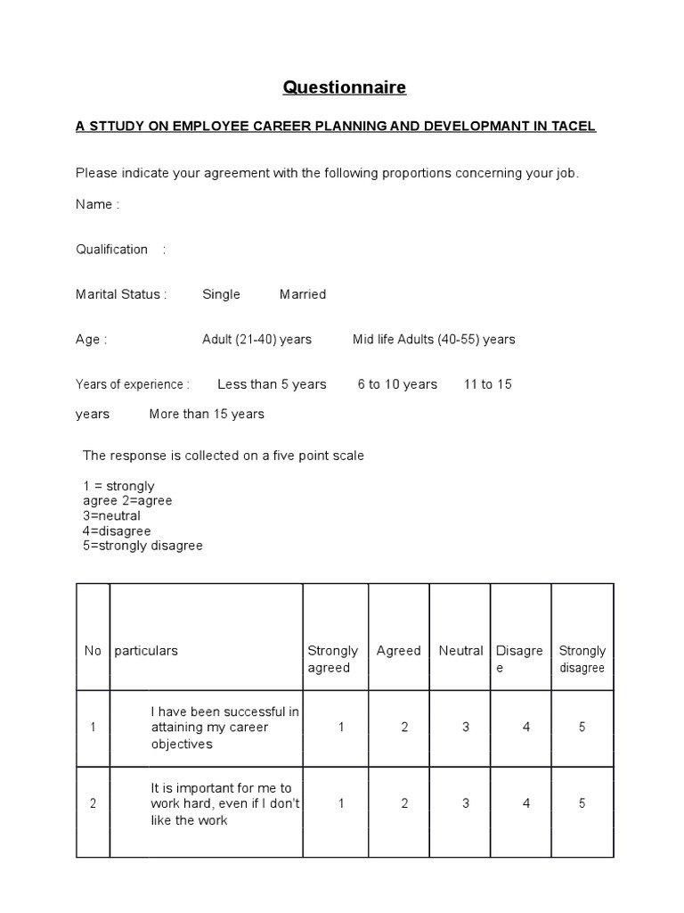 Employee Career Planning Questionnaire | PDF