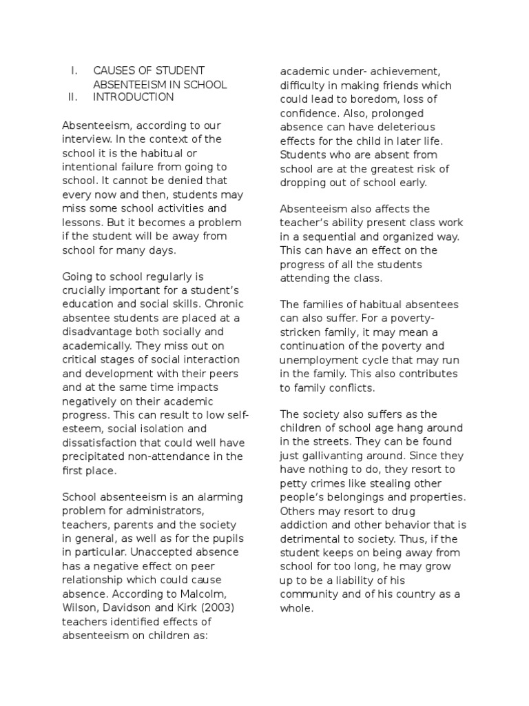 Causes of Student Absenteeism in School | Psychological Concepts ...