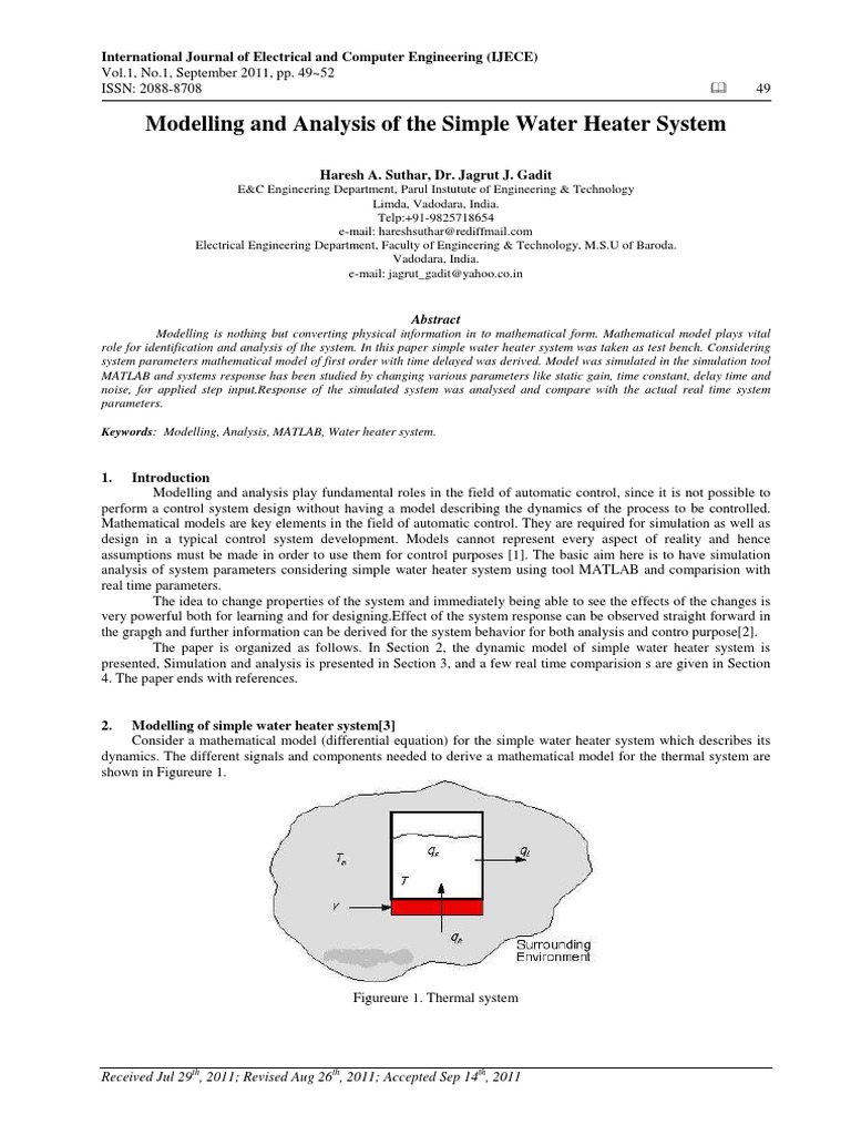Modelling and Analysis of The Simple Water Heater System | PDF ...
