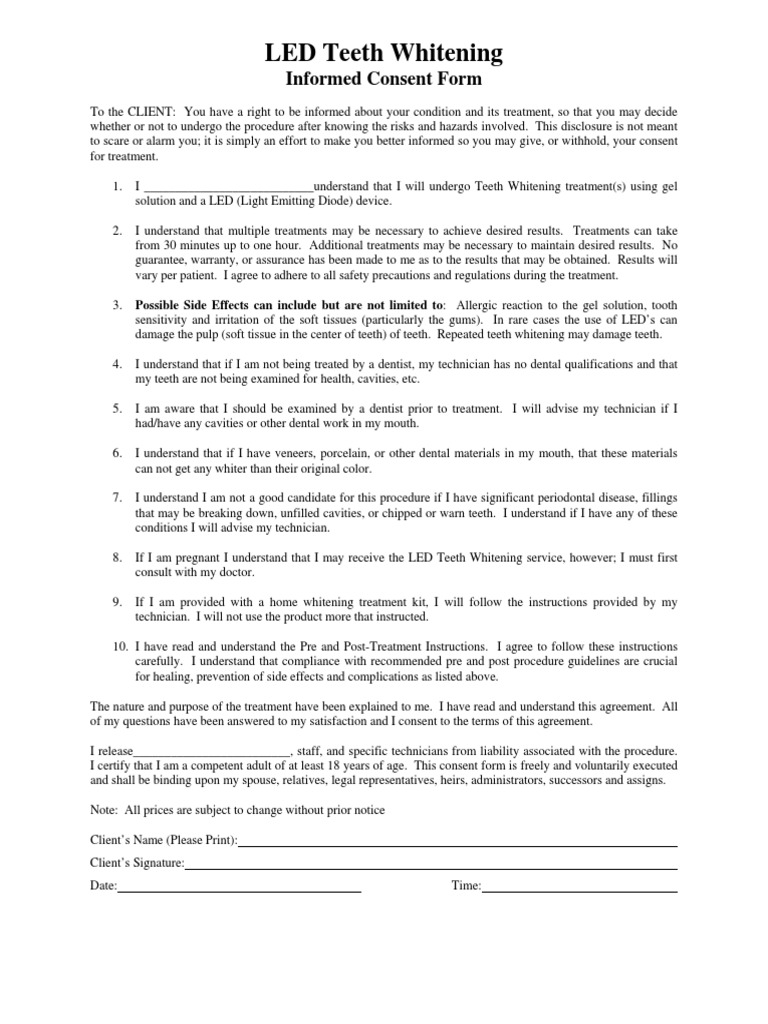 Consent Teeth Whitening | PDF | Human Tooth | Dentistry