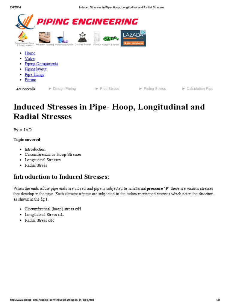 Induced Stresses in Pipe - Hoop, Longitudinal and Radial Stresses | PDF ...