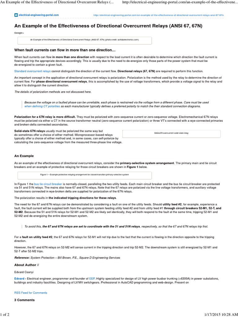 An Example of The Effectiveness of Directional Overcurrent Relays (ANSI ...