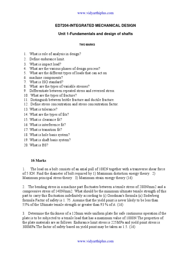 ED7204-Integrated Mechanical Design QB | PDF | Gear | Clutch