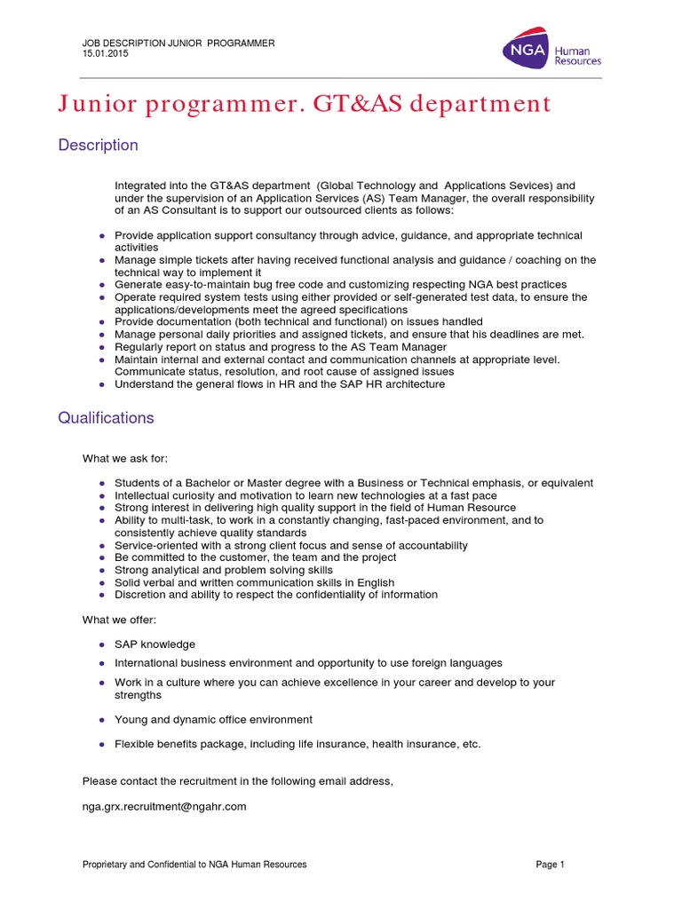 NGA JD Junior Programmer | PDF