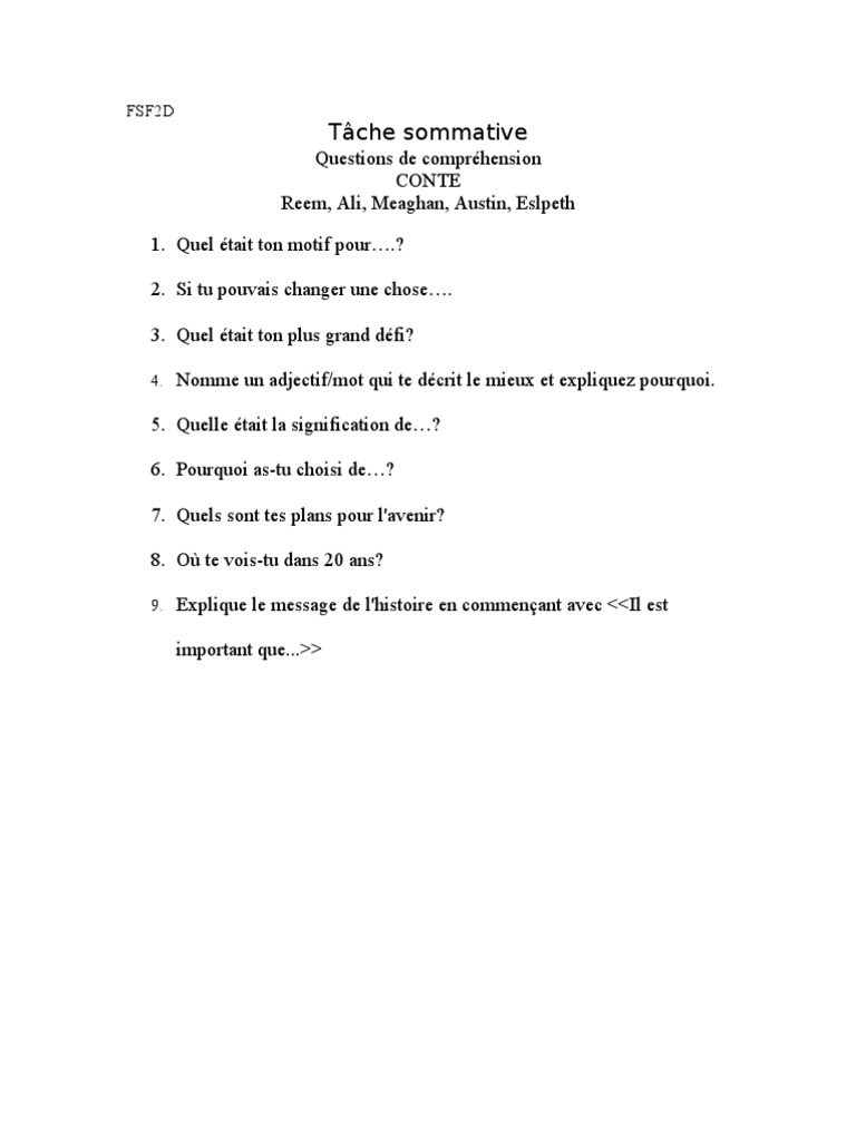 Questions de Comprehension | PDF