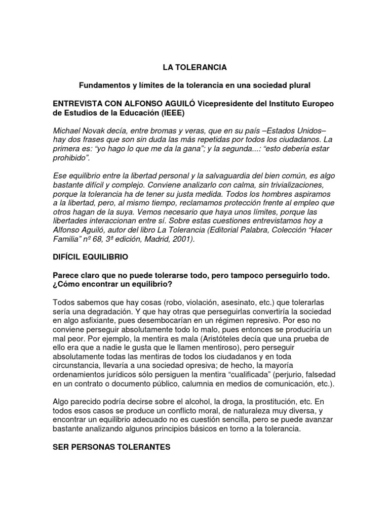 La Tolerancia | PDF | Tolerancia | Mal