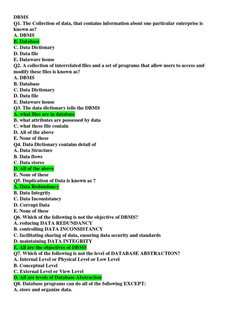 600+ DBMS MCQs | PDF | Relational Model | Databases