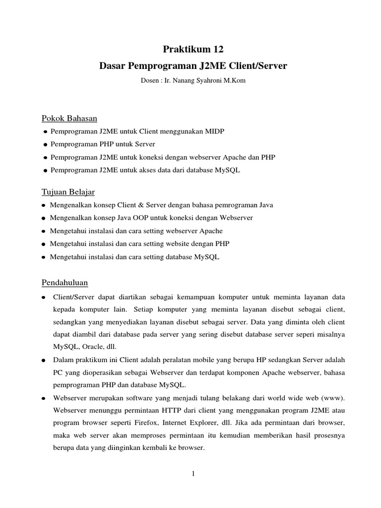 Dasar Pemprograman J2ME Client Server | PDF | Bisnis | Komputer