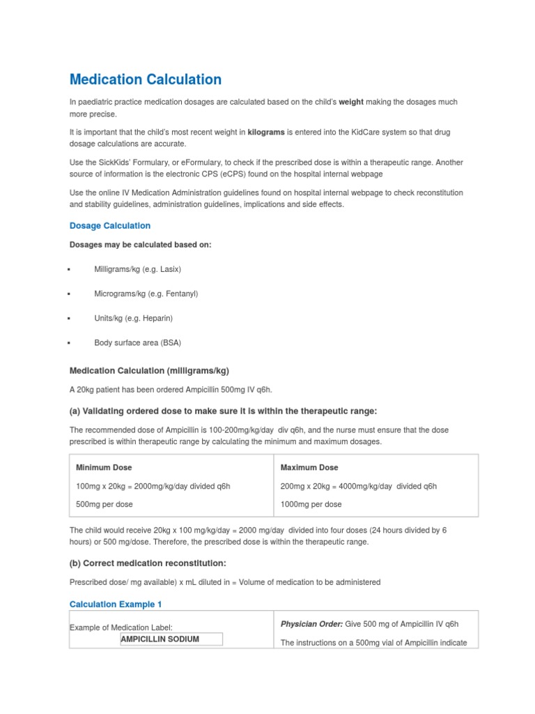 Medication Calculation | PDF | Dose (Biochemistry) | Chemistry