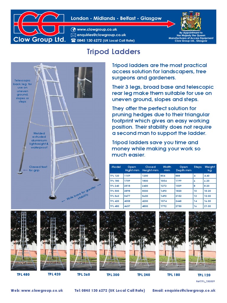 Tripod Ladders: Telescopic Back Leg For Use On Uneven Ground, Slopes or ...