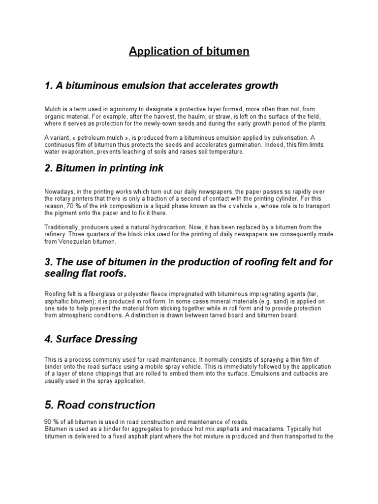 Application of Bitumen: 1. A Bituminous Emulsion That Accelerates ...