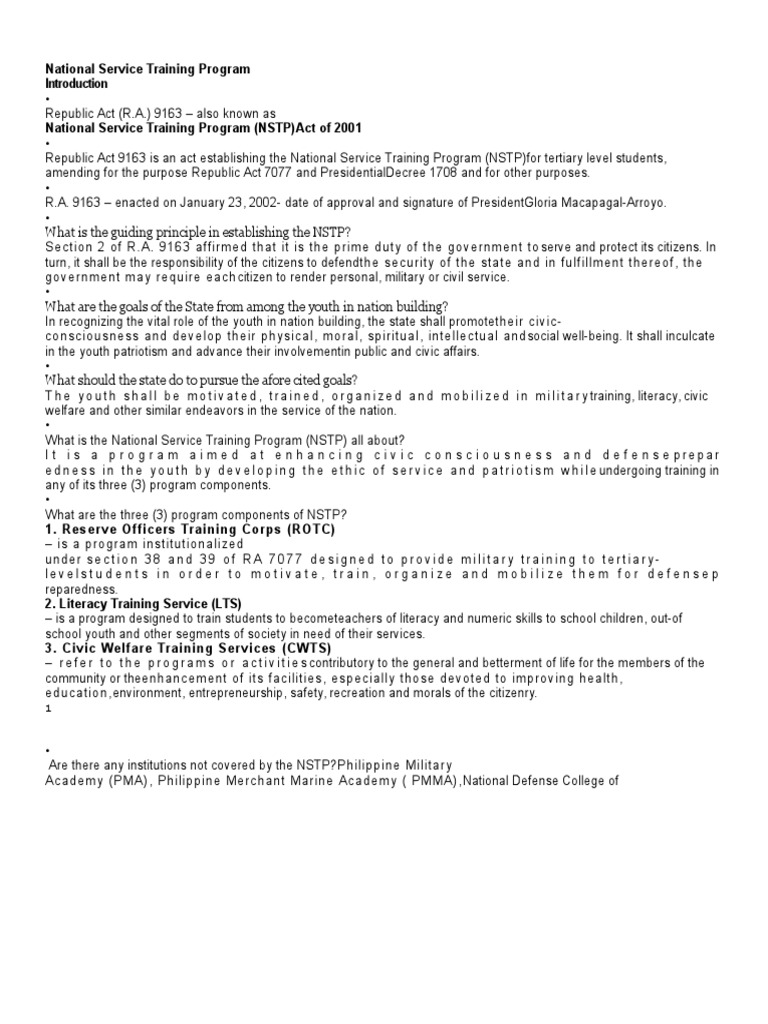 National Service Training Program Overview | PDF | Reserve Officers ...
