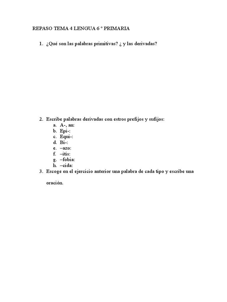 Repaso de Lengua 6º Primaria: Derivación y Composición | PDF