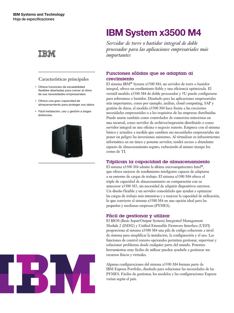 IBM System x3500 M4 | PDF | Marca comercial | Servidor (Computación)