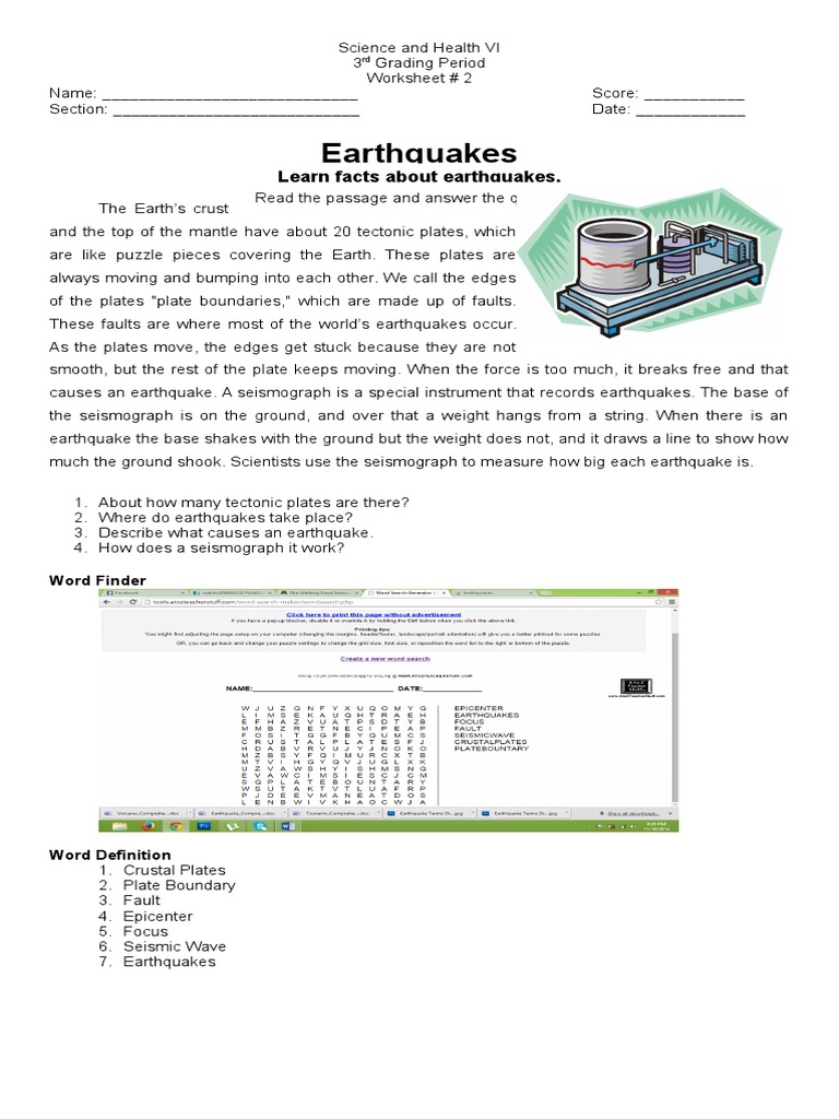 Earthquake Worksheets Pdf