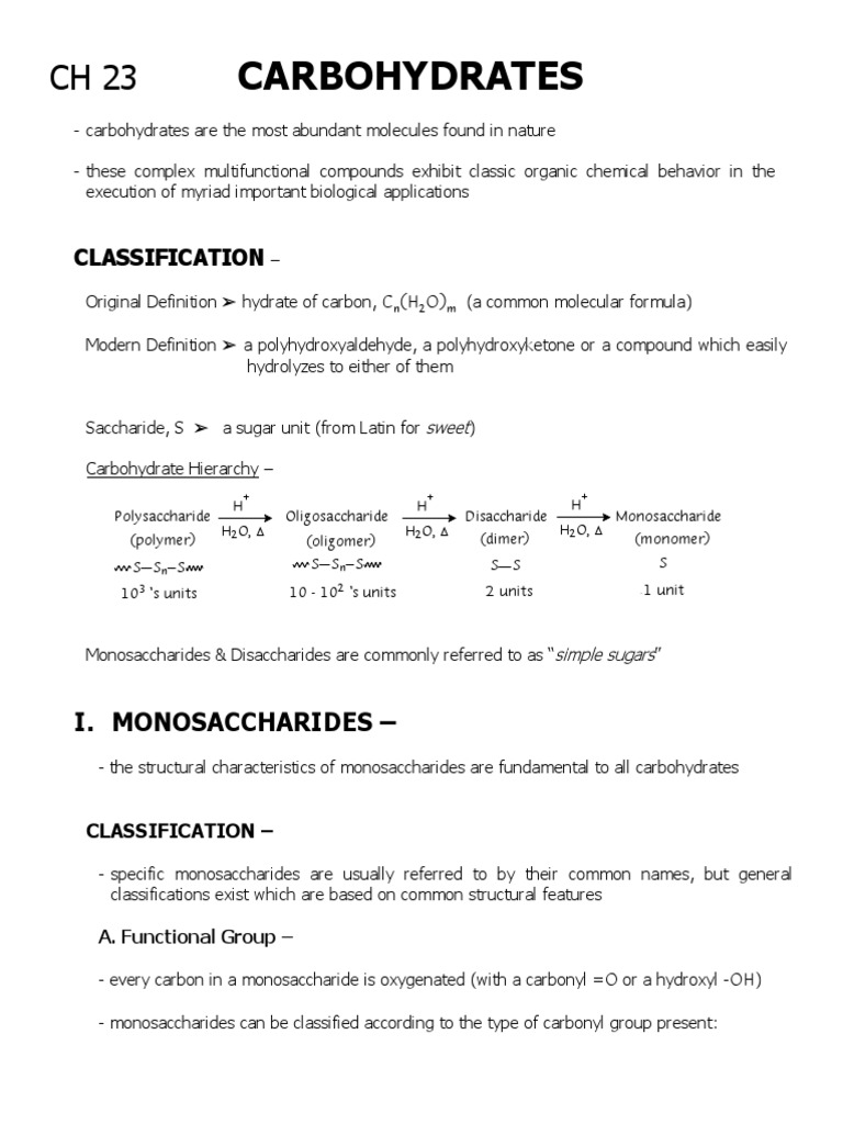 Carbohydrate Notes | PDF | Carbohydrates | Carbohydrate Chemistry