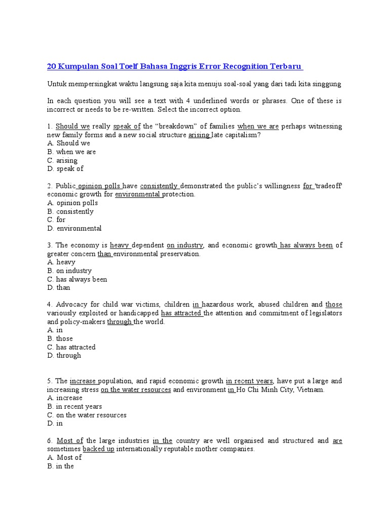 TOEFL Error Recognition Practice | PDF