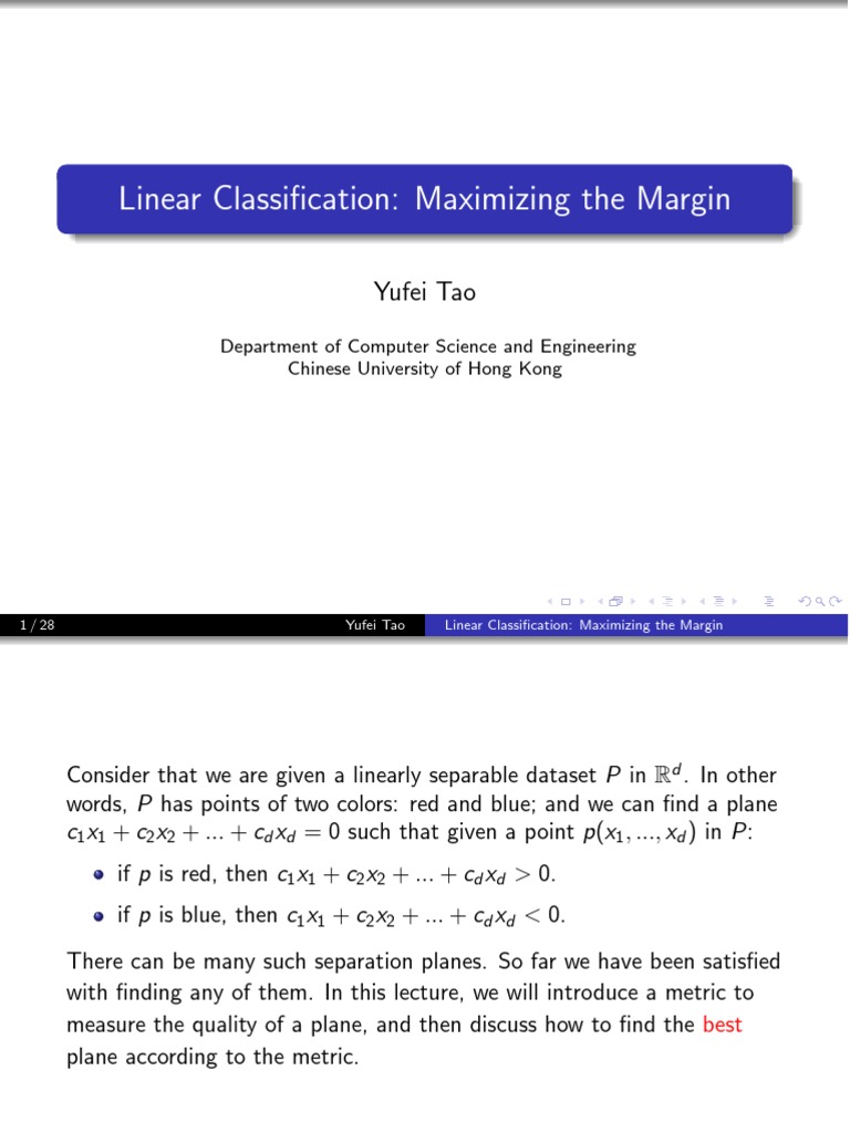 Lec5 Class Margin | PDF | Linear Programming | Plane (Geometry)