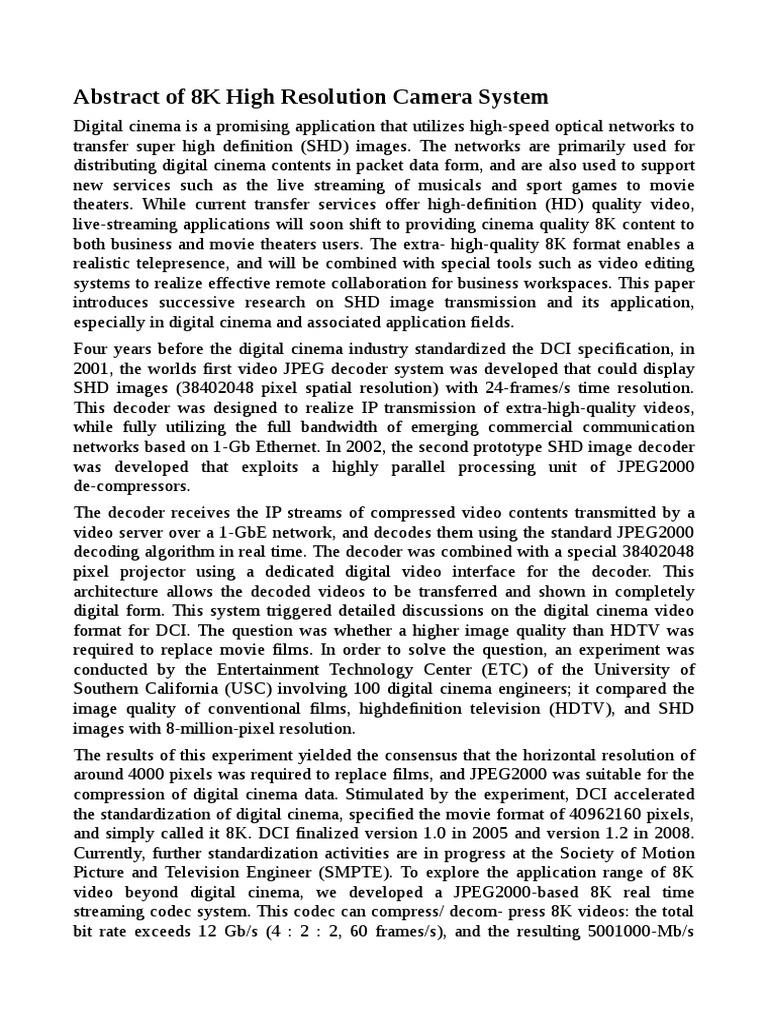 8K High Resolution Camera System | PDF | Image Resolution | Video