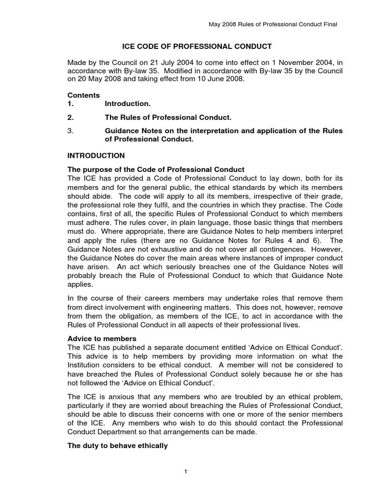 ICE Code of Professional Conduct For Members | PDF | Career & Growth ...
