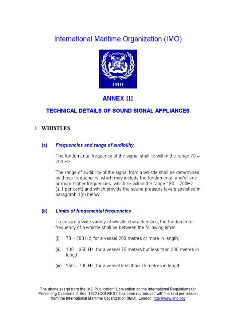 Standard Za Zvučnu Signalizaciju - IMO - ANNEX III | PDF | Sound ...