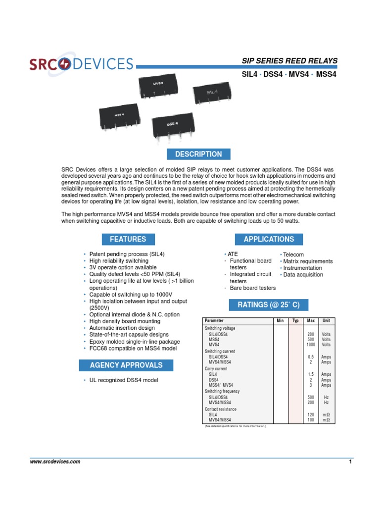 SIP Series Reed Relays Overview | PDF | Relay | Switch
