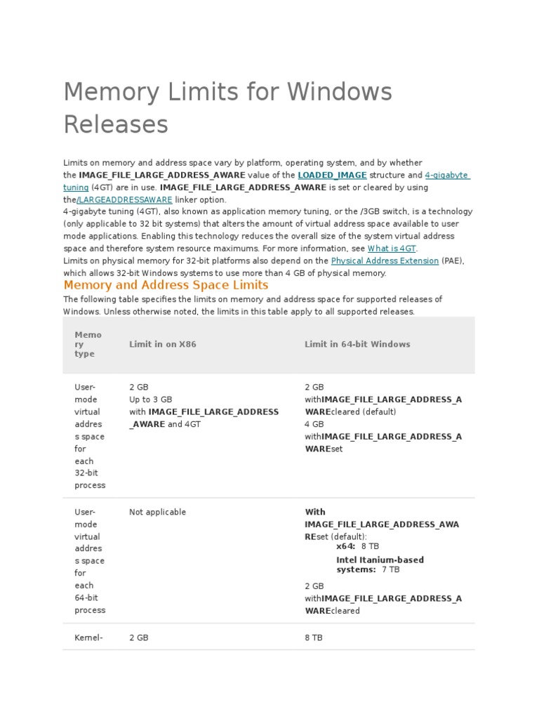 Memory Limits For Windows Releases | PDF | Windows Server 2003 ...