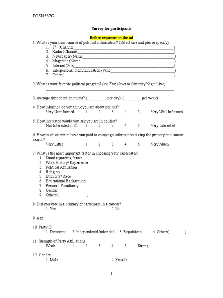 Survey For Participants | PDF | Race And Ethnicity In The United States ...
