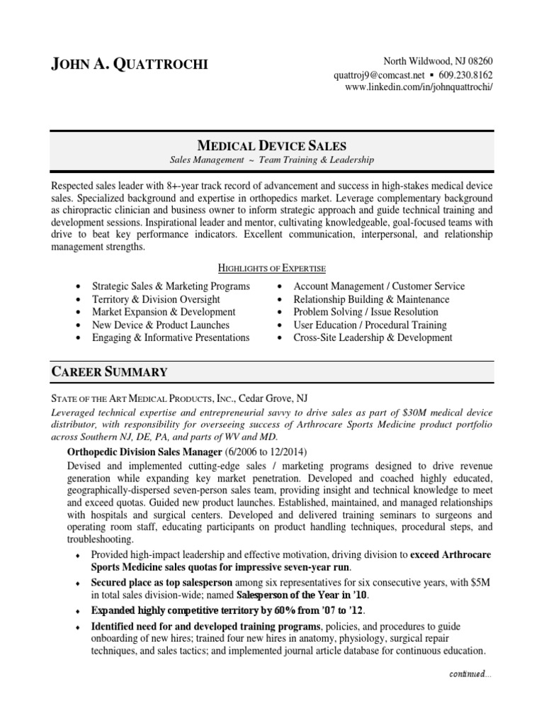 Medical Device Sales Expertise Summary | PDF | Orthopedic Surgery | Sales