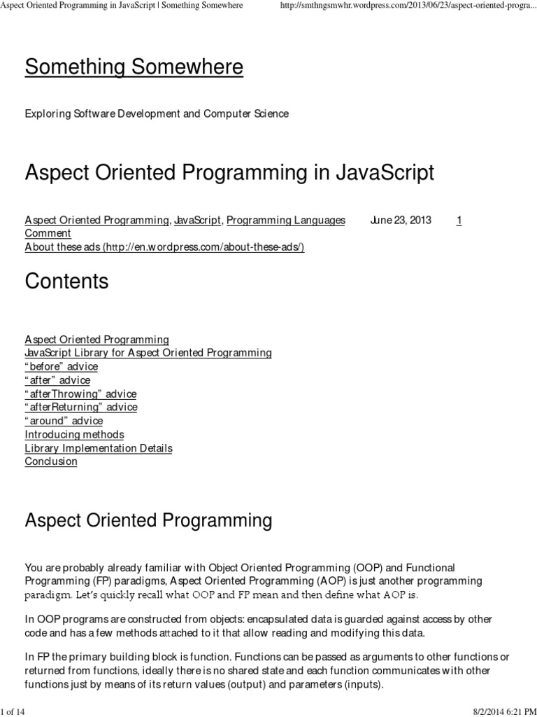 Aspect Oriented Programming In Javascript Programming