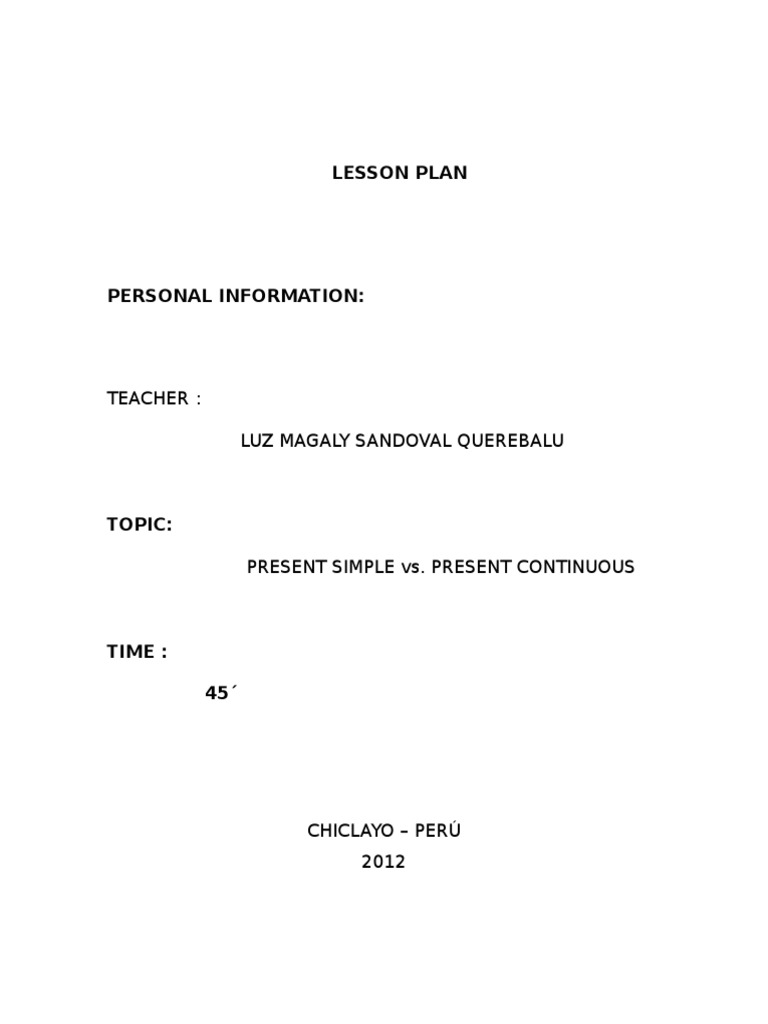 Present Simple vs Continuous Lesson Plan | PDF
