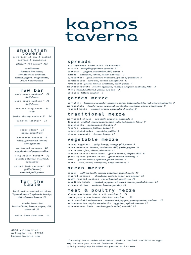 Kapnos Opening Lunch Menu | PDF | Western Cuisine | Regional & Ethnic Food