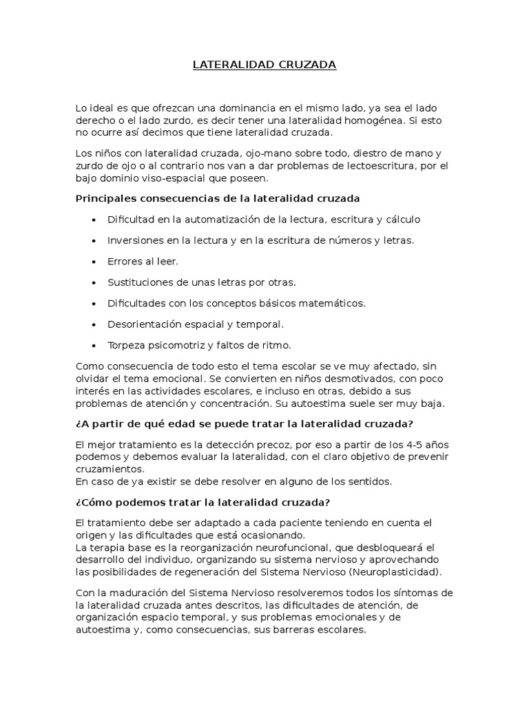 Lateralidad Cruzada | PDF | Handedness | Mano