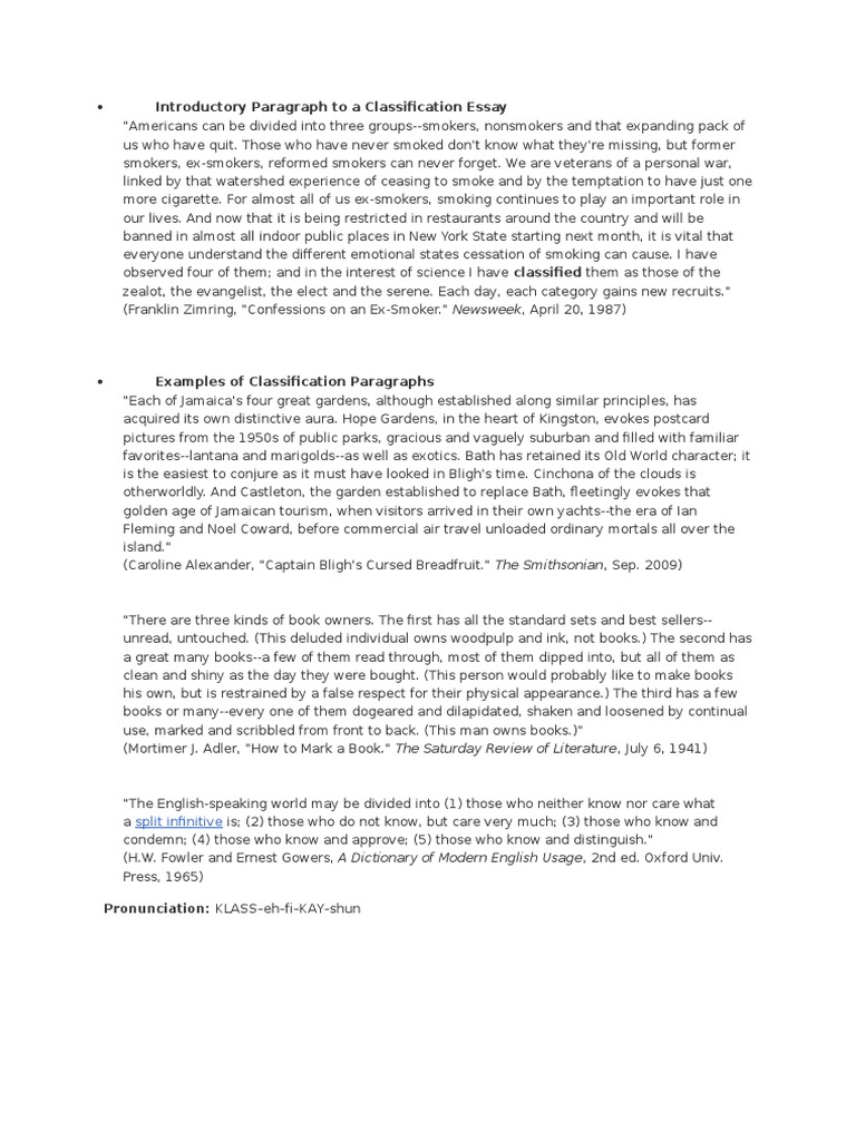 Introductory Paragraph To A Classification Essay: Split Infinitive ...