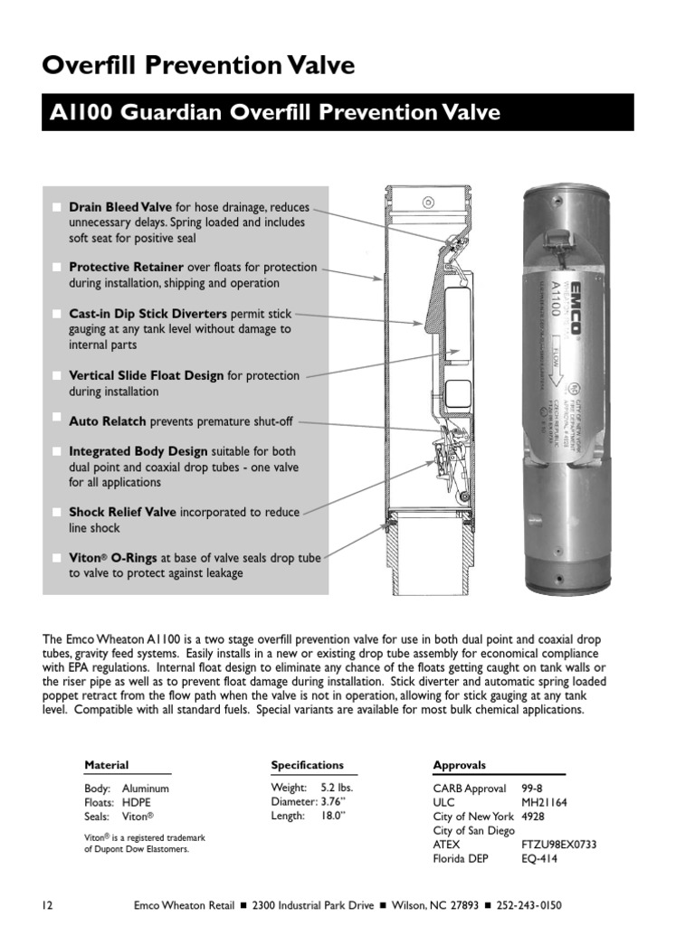 A1100 Overfill Prevention Valve | PDF | Valve | Pound (Mass)