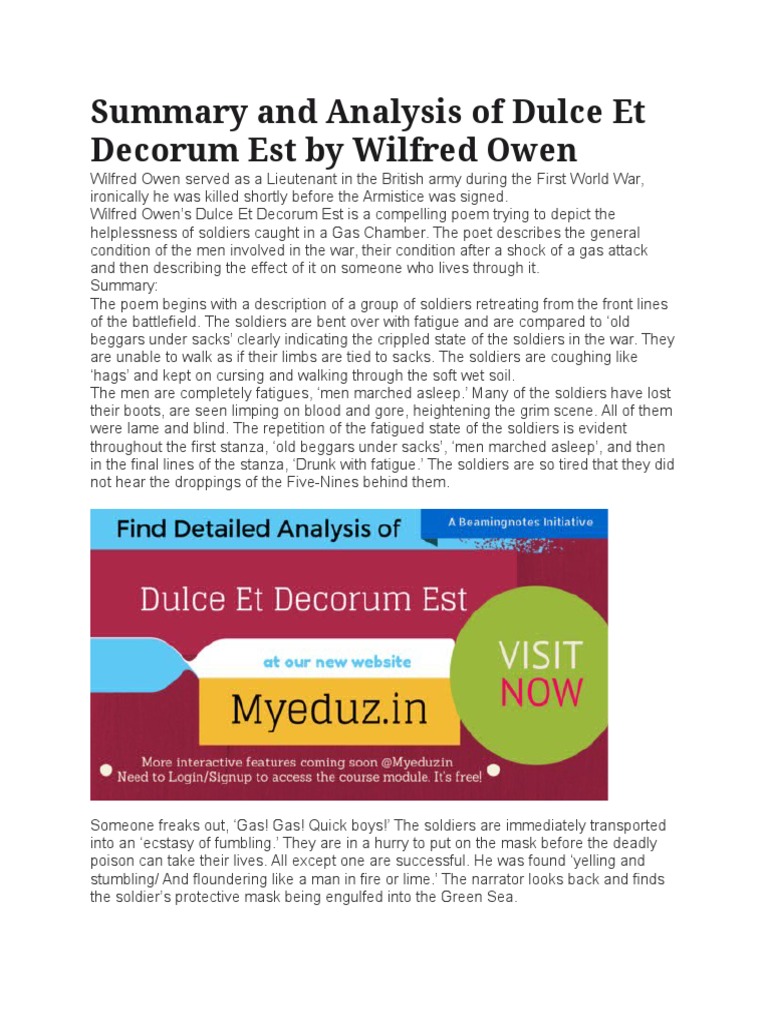 Dulce Et Decorum Est | PDF | Poetry | Unrest