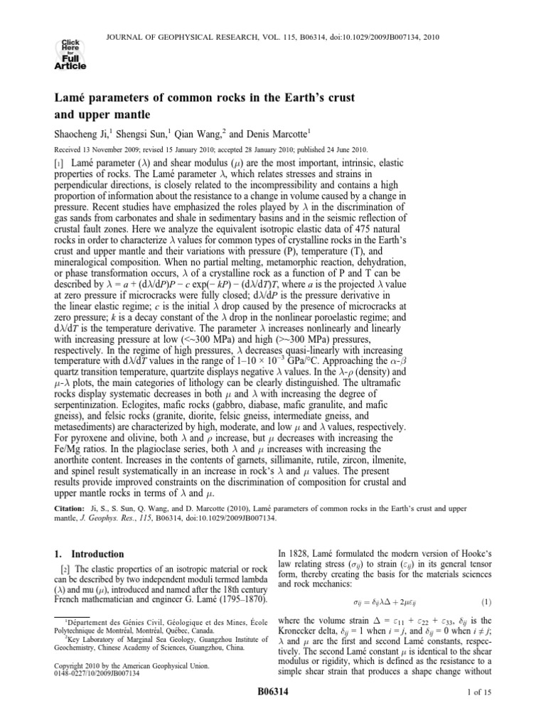 Lame Parameters of Common Rocks | PDF | Rock (Geology) | Porosity